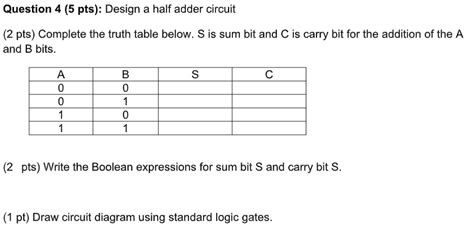 Solved Question Pts Design A Half Adder Circuit Chegg