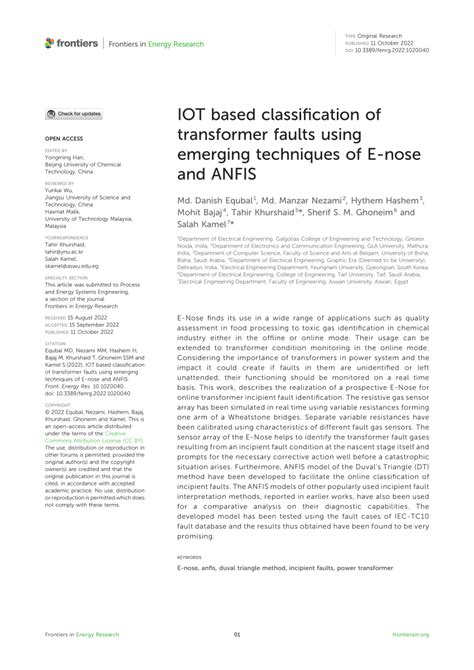 Pdf Iot Based Classification Of Transformer Faults Using Emerging Techniques Of E Nose And Anfis