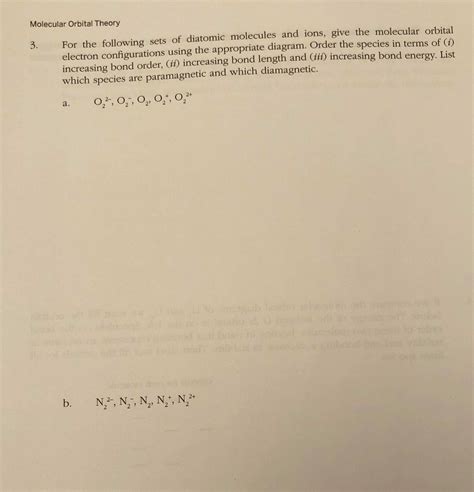 Solved Molecular Orbital Theory For The Following Sets Of Chegg Com