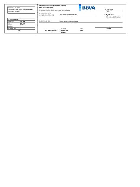 Cheque De Viajero Bbva Formato Y Ejemplo Pdf