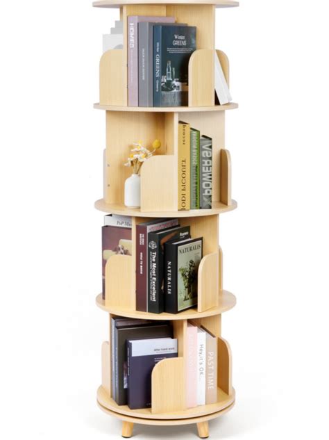 Iajxwi Rotating Bookshelf 360° Rotating Wood Display Corner Bookshelf