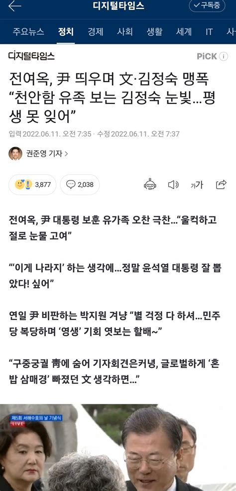 전여옥 尹 띄우며 文·김정숙 맹폭 “천안함 유족 보는 김정숙 눈빛평생 못 잊어” 정치시사 에펨코리아