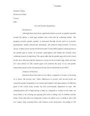 Sex And Gender Inequalities Docx 1 Surname Babe S Name Professor S Name Course Date Sex And
