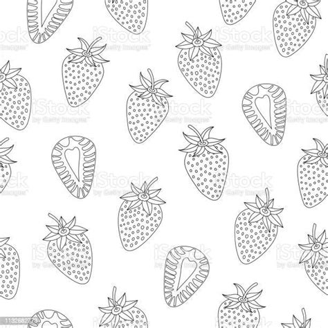 딸기 과일 개요 완벽 한 패턴 배경입니다 흰색 바탕에 검은 색입니다 벡터 일러스트 레이 션 직물 인쇄 표면 디자인 또는 포장 건강한 식생활에 대한 스톡 벡터 아트 및 기타