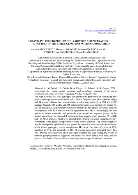 Pdf Unraveling The Cryptic Genetic Variation And Population Structure Of The Citrus Genotypes