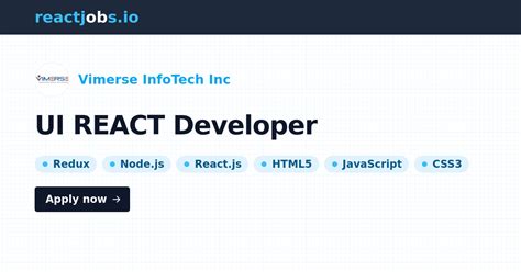 Remote Ui React Developer At Vimerse Infotech Inc