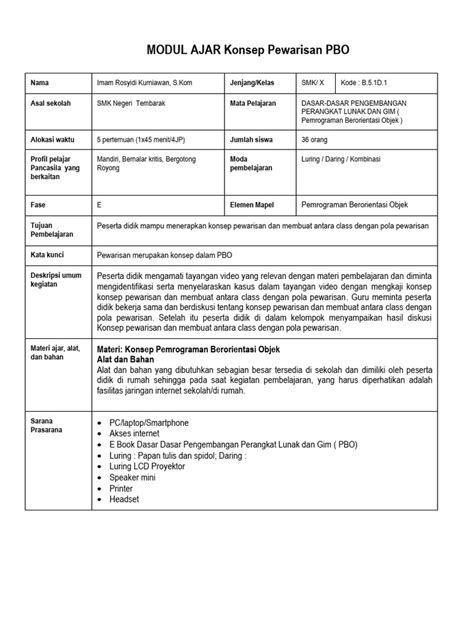 Modul Ajar Pemrograman Berorientasi Objek Konsep Pewarisan Pdf
