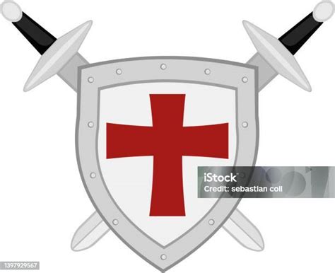 벡터 일러스트 레이 션은 검과 중세 방패를 교차 시켰습니다 Combat Sport Event에 대한 스톡 벡터 아트 및 기타 이미지 Combat Sport Event