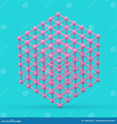 Digital Data Visualization Concept Abstract Pink Wireframe Atom Mesh Cube In Duotone Style 3d