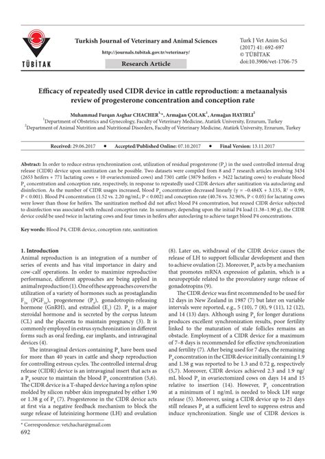 Pdf Efficacy Of Repeatedly Used Cidr Device In Cattle Reproduction A