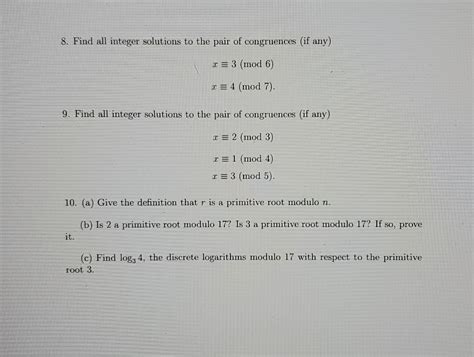 Solved Find All Integer Solutions To The Pair Of Congruences