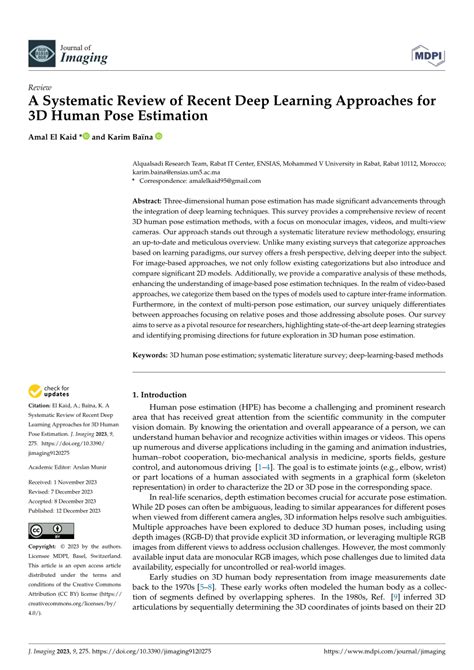 Pdf A Systematic Review Of Recent Deep Learning Approaches For 3d Human Pose Estimation