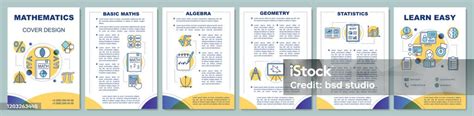 수학 수업 브로셔 템플릿 레이아웃 전단지 소책자 선형 그림이있는 전단지 인쇄 디자인 지오메트리 대수학 통계 잡지 연례 보고서 광고 포스터에 대한 벡터 페이지 레이아웃 수학에