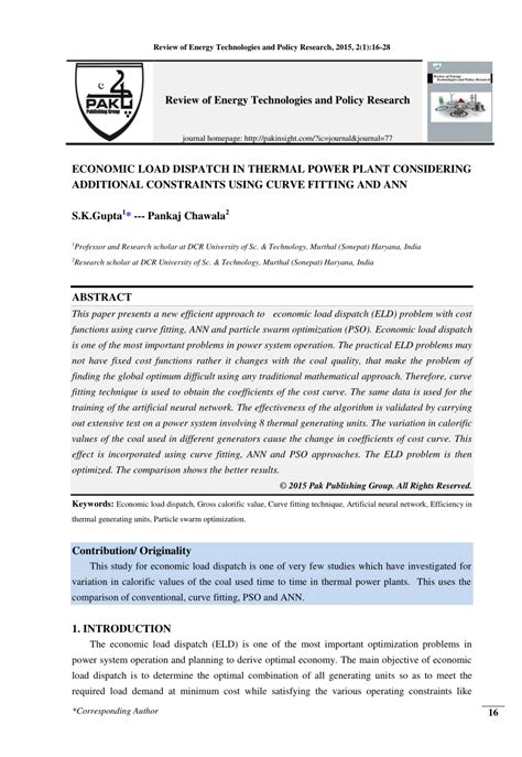 PDF Economic Load Dispatch In Thermal Power Plant Considering