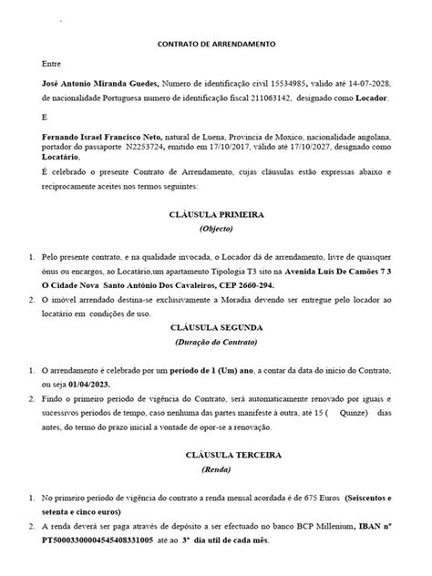 Contrato De Arrendamento Lisboa Pdf