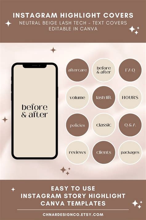 20 Neutral Beige Lash Tech Instagram Highlight Covers Canva Etsy