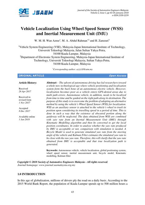 Pdf Vehicle Localization Using Wheel Speed Sensor Wss And Inertial Measurement Unit Imu