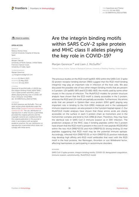 Pdf Are The Integrin Binding Motifs Within Sars Cov 2 Spike Protein And Mhc Class Ii Alleles