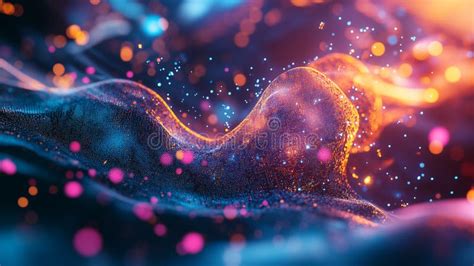 Abstract Digital Wave Particle Background Orange Blue Glowing Dynamic