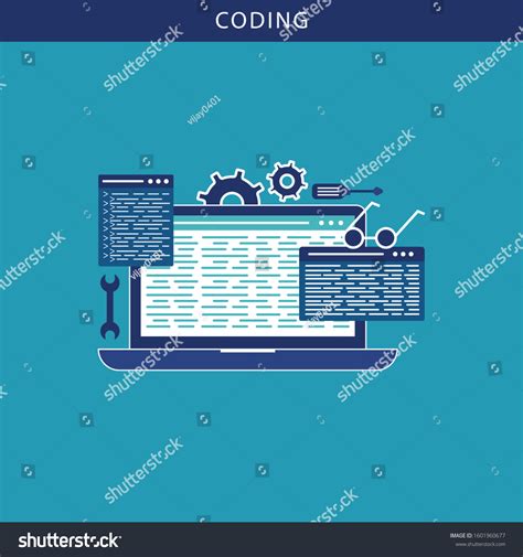 Vector Laptop Coding Concept Web Developer Stock Vector Royalty Free