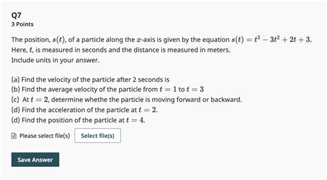 Solved The Position S T Of A Particle Along The X Axis Is Chegg