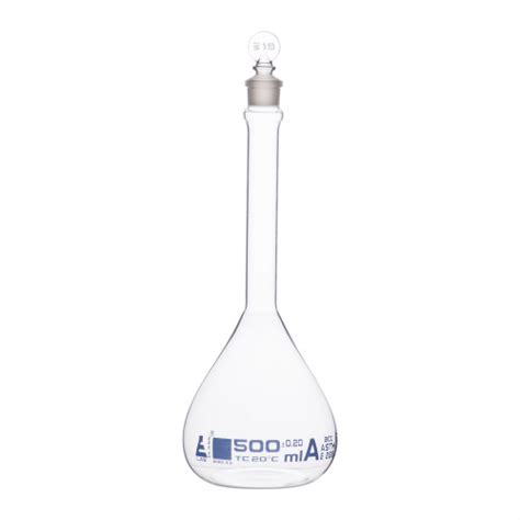 Volumetric Flask 500ml Class A Astm Tolerance 0 200 Ml Glass Stopper Single Blue