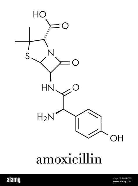 Amoxicillin Beta Lactam Antibiotic Drug Molecule Skeletal Formula