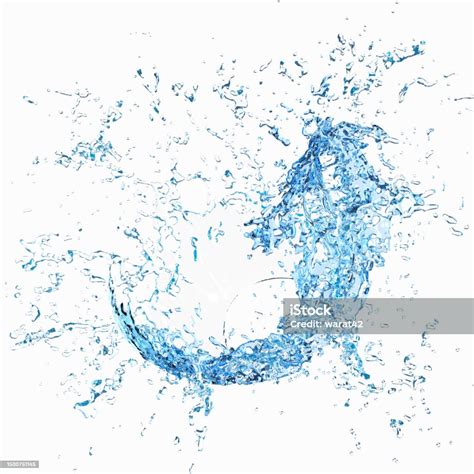 3d 맑고 푸른 물이 흩어져 있고 물이 튀고 흰색 배경에 격리되어 있습니다 3d 렌더링 일러스트레이션 물에 대한 스톡 사진 및