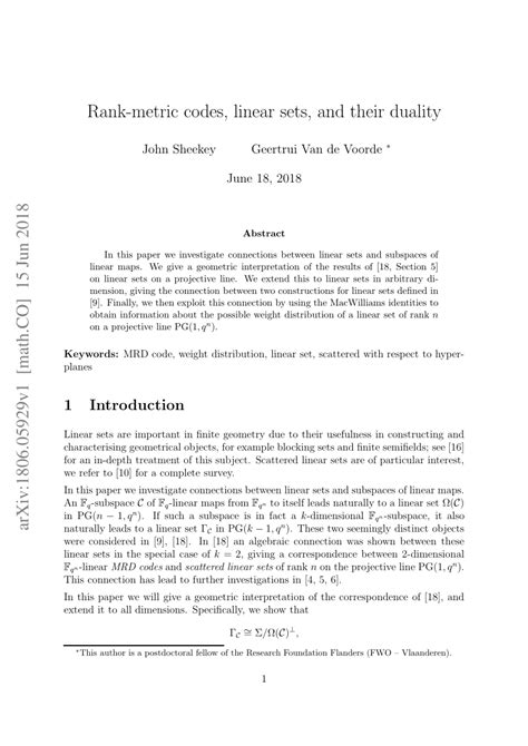 Pdf Rank Metric Codes Linear Sets And Their Duality