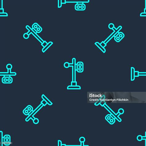 녹색 라인 기차 신호등 아이콘은 파란색 배경에 원활한 패턴을 격리 열차의 움직임을 조절하기 위한 신호등 벡터 0명에 대한 스톡 벡터 아트 및 기타 이미지 Istock