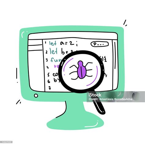 Hand Drawn Illustration Of Software Code Testing Concept With Bug Finding Stock Illustration