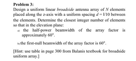 solved design a uniform linear broadside antenna array of n