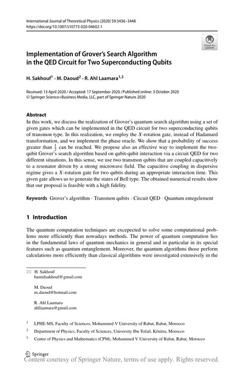 implementation of grover s search algorithm in the qed circuit for two superconducting qubits