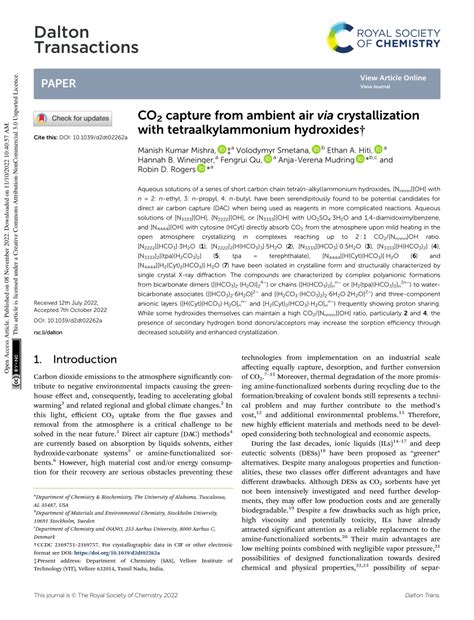 Pdf Co2 Capture From Ambient Air Via Crystallization With