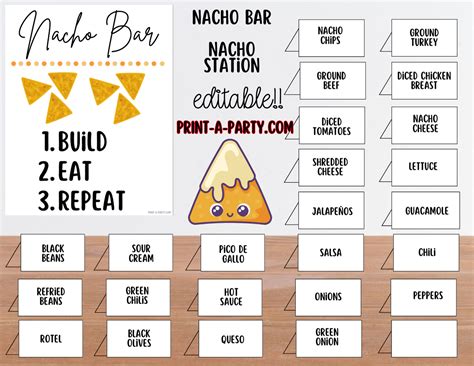 Editable Nacho Bar White Sign And Toppings Labels Template Perfect