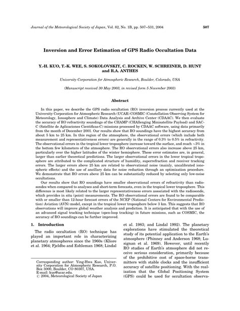 Pdf Inversion And Error Estimation Of Gps Radio Occultation Data