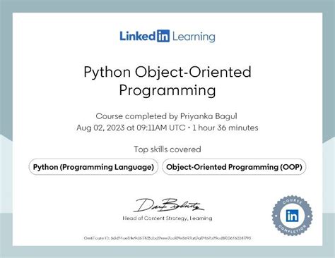 Priyanka Bagul On Linkedin Pythonprogramming Objectorientedprogramming Linkedinlearning