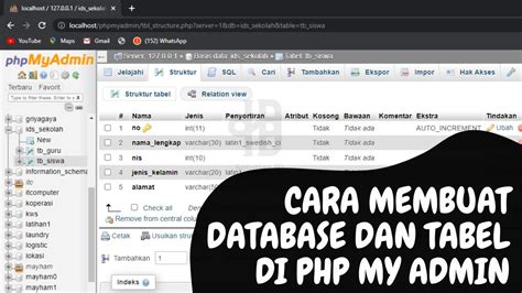 Cara Membuat Database Dan Tabel Di Phpmyadmin Youtube