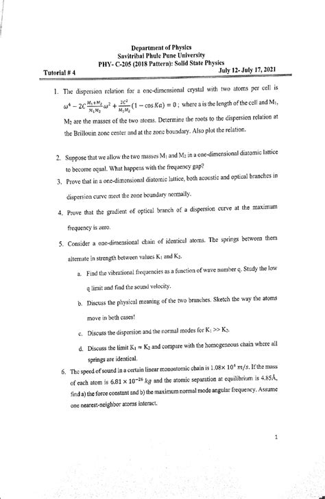solid state physics crystallography assignment tutorial sppu docsity