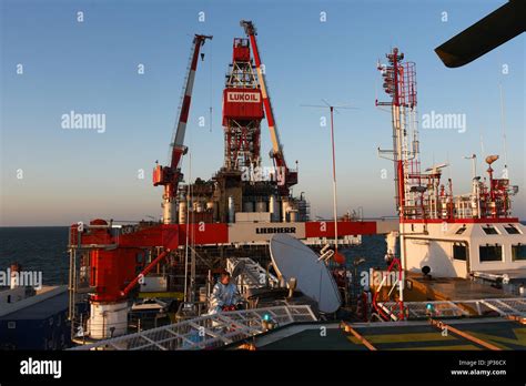 Oil Rig Platform On Lukoil Filanovsky Oil Field At The Caspian Sea Astrakhan Region Russia