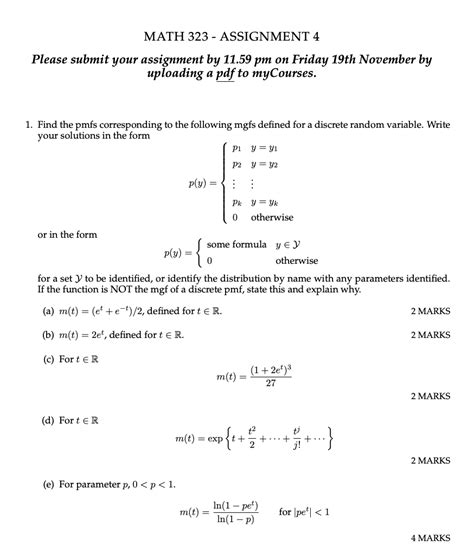Solved Find The Pmfs Corresponding To The Following Mgfs Chegg