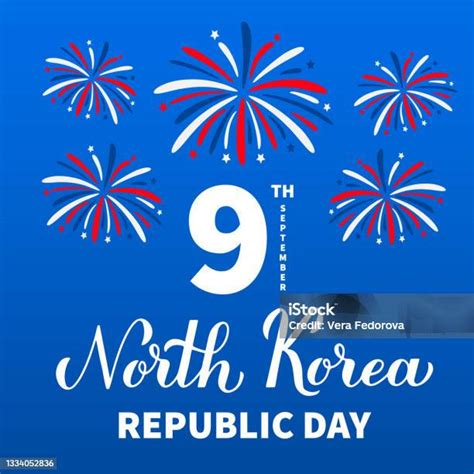 조선민주주의인민공화국의 날은 영어와 한국어로 문자를 보냈다 9월 9일 조선민주주의인민공화국 의 날 배너 타이포그래피 포스터 인사말 카드 전단지를 위한 벡터 템플릿 9에 대한