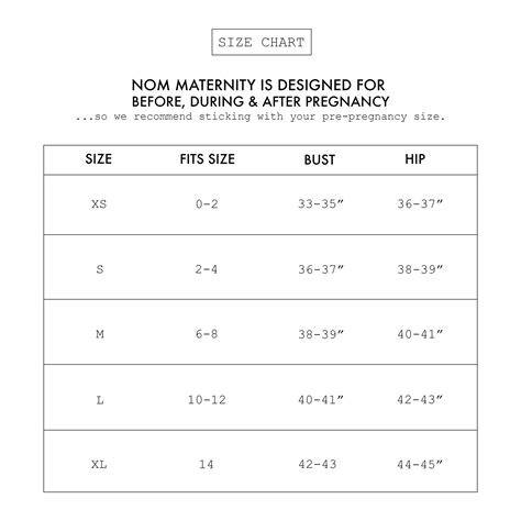 Maternity Dress Size Chart Pe