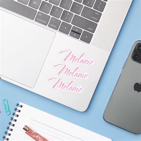 Melanie Name Pink Decorative Cursive X3 Sticker Zazzle