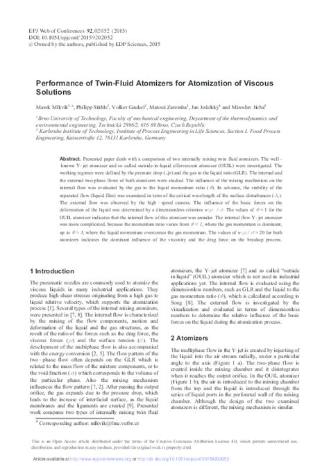 Pdf Performance Of Twin Fluid Atomizers For Atomization Of Viscous Solutions