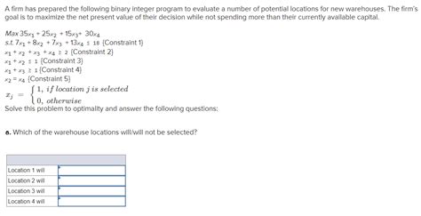 Solved What Is The Net Present Value Of The Optimal Chegg Com