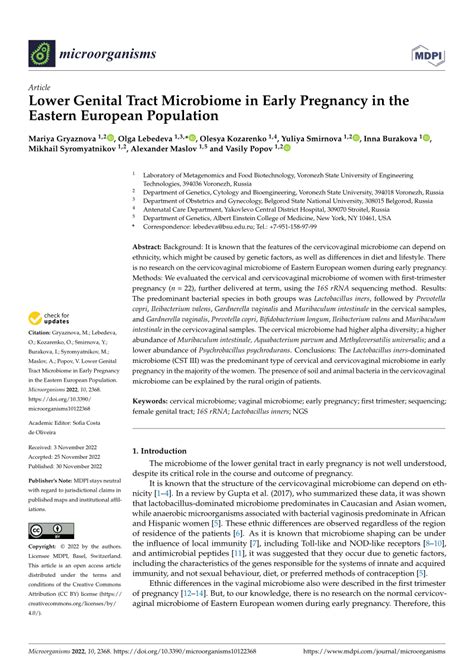 Pdf Lower Genital Tract Microbiome In Early Pregnancy In The Eastern European Population