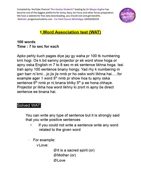 Issb Word Associationwat Issb Pro Genius Students Pdf