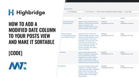 Wordpress How To Add A Modified Date Column To Your Posts View And
