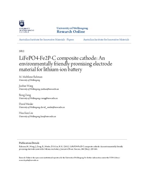 Pdf Lifepo4fe2pc Composite Cathode An Environmentally Friendly Promising Electrode Material